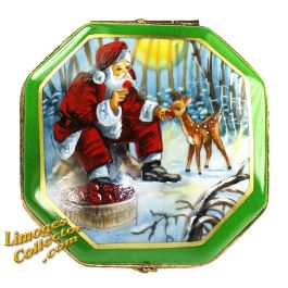 Santa Claus Feeding a Deer Limoges Box by Beauchamp | LimogesCollector.com